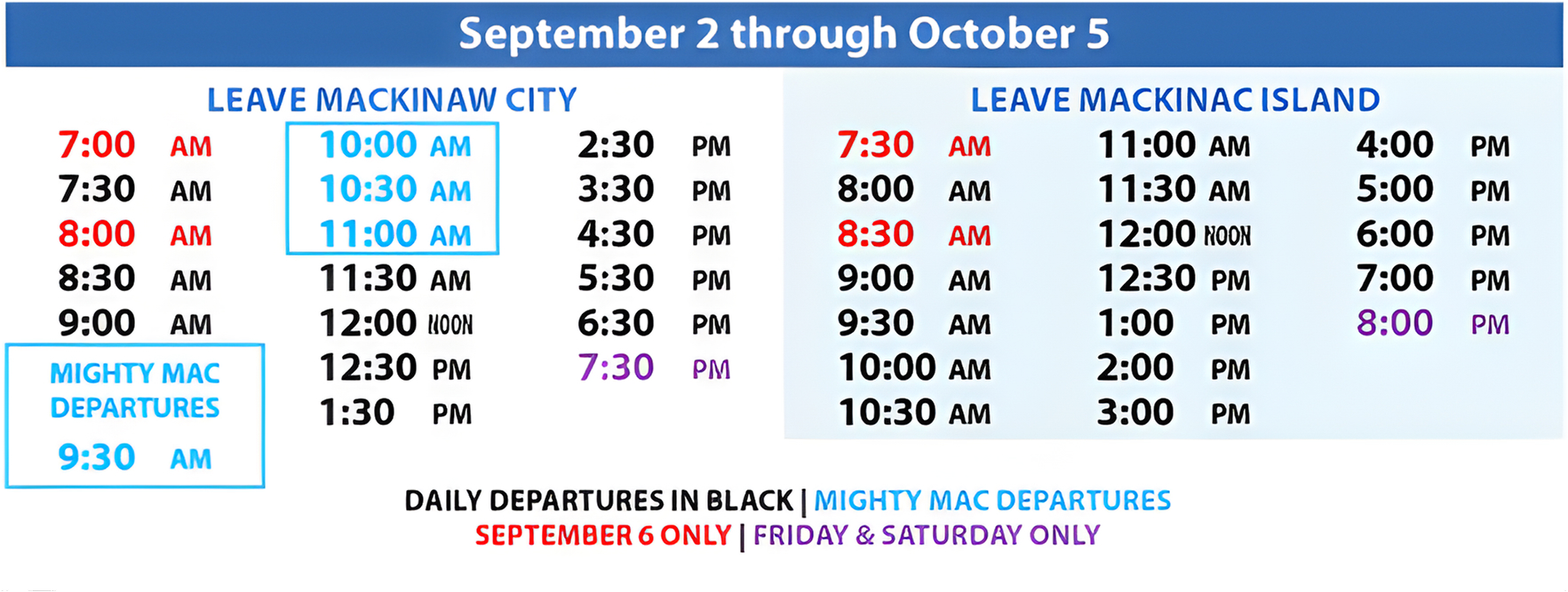 Ferry Schedule – MLRC 2025